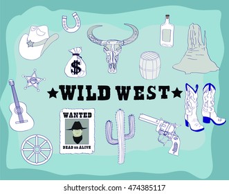 Vintage Cowboy Western Objects Set Vector Stock Vector (Royalty Free ...