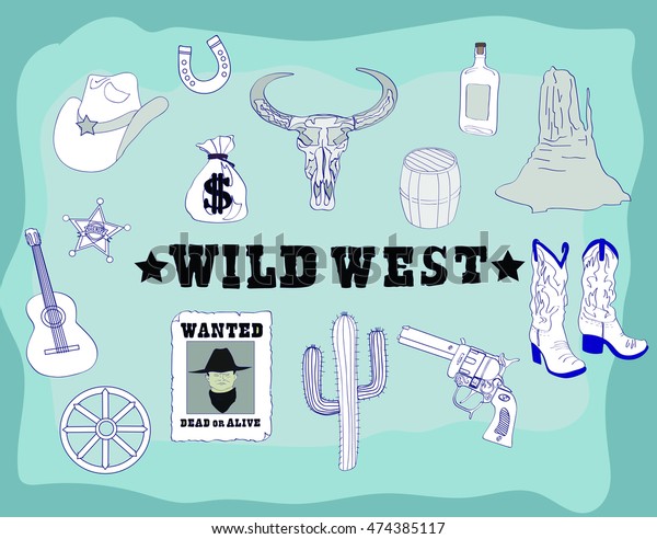 Vintage cowboy western objects set - vector icons