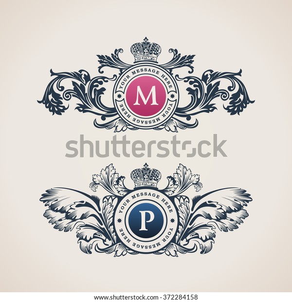 Vintage crest logo Elements Flourishes Calligraphic Ornament. Letter M ...