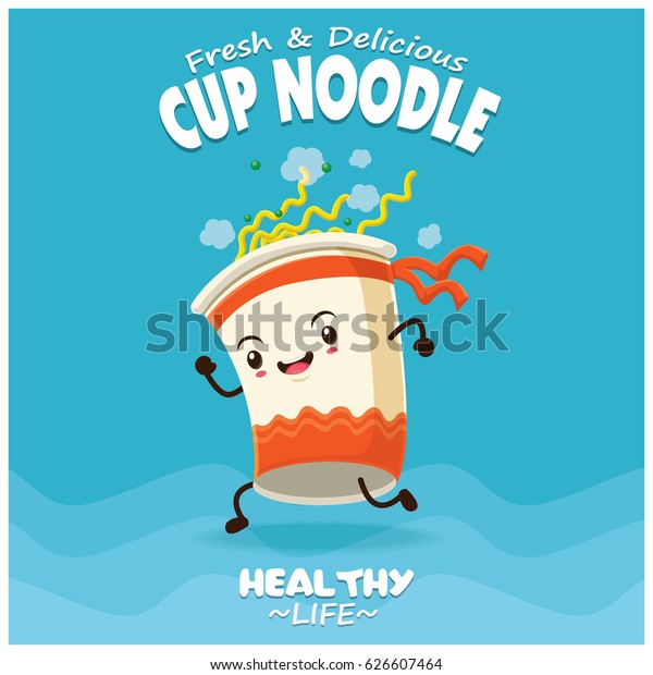 Vintage cup noodle poster design with vector cup noodle character.