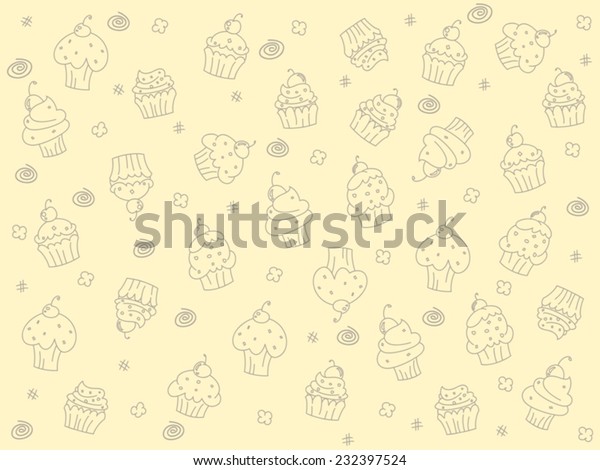 Vintage Cupcakes Outline Vector Background Stock Vector (Royalty Free ...