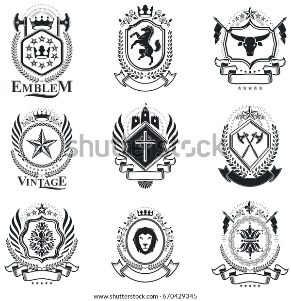 Vintage Decorative Emblems Compositions Heraldic Vectors Stock Vector ...