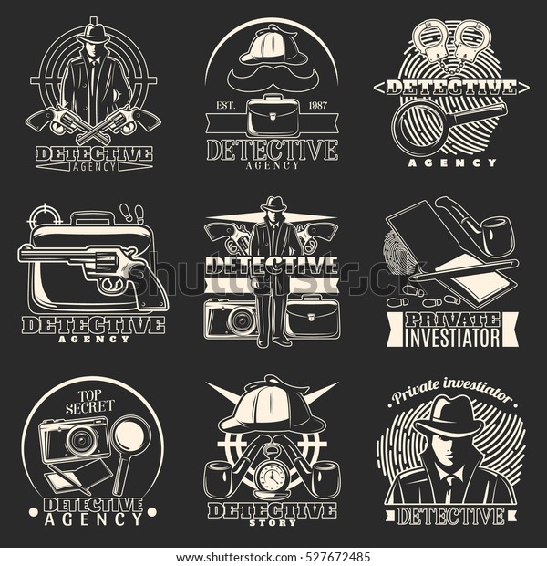 Vintage Detective Elements Decorative Symbols Detective Stock Vector ...