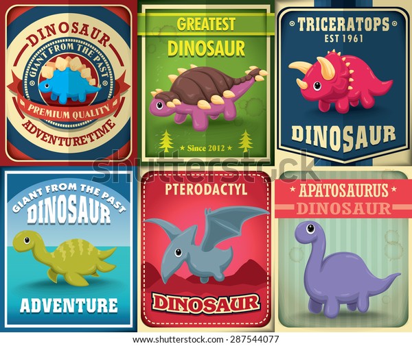 Vintage Dinosaur Poster Design Set Stok Vektör (Telifsiz) 287544077 ...