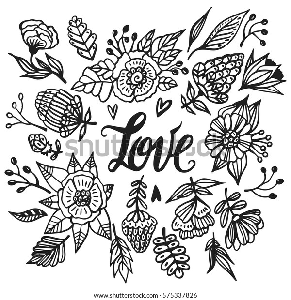 Vintage Doodle Set Spring Floral Elements Stock Vector (Royalty Free ...