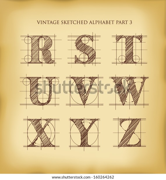 Vintage Drafted Sketched Letters Set 3 Stock Vector (Royalty Free ...