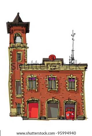 Vintage Fire Station Cartoon Stock Vector (Royalty Free) 95994940 ...