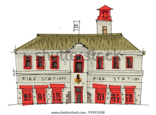 Vintage Fire Station Cartoon Stock Vector (Royalty Free) 95995048 ...