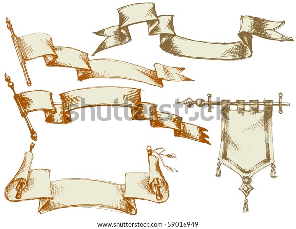 Vintage Flags Scrolls Set 3 Stock Vector (Royalty Free) 59016949 ...