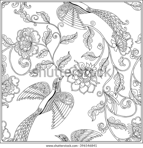 Vintage Floral Pattern Outline Drawing Coloring 스톡 벡터(로열티 프리) 396546841 ...