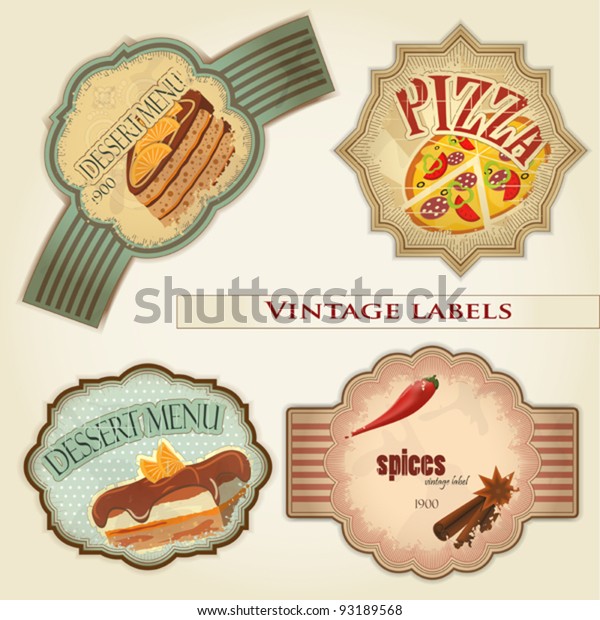 Vintage Food Labels Set Vector Illustration Stock Vector (Royalty Free ...