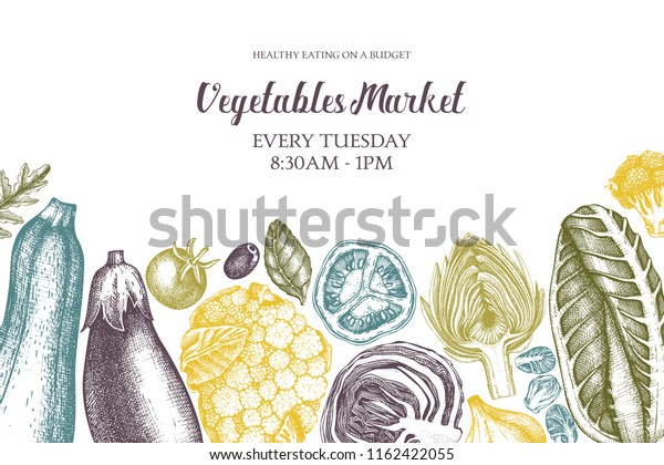 Vintage Frame Hand Drawn Vegetables Spices Stock Vector (Royalty Free ...