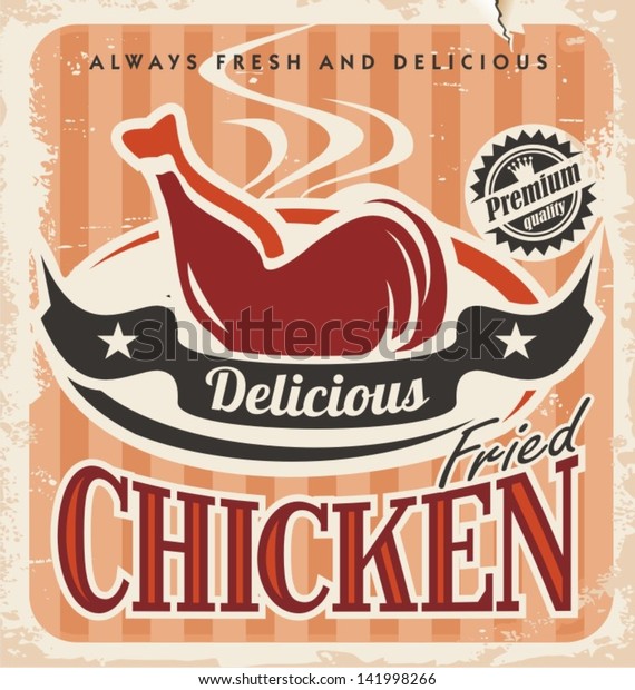 Vintage Fried Chicken Vector Poster Design 库存矢量图（免版税）141998266 ...