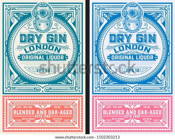 Vektor Stok Vintage Gin Label Template Vector Layered (Tanpa Royalti ...