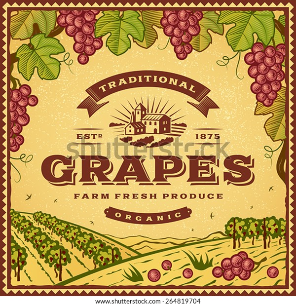 Vintage Grapes Label Editable Eps10 Vector Stock Vector (Royalty Free ...