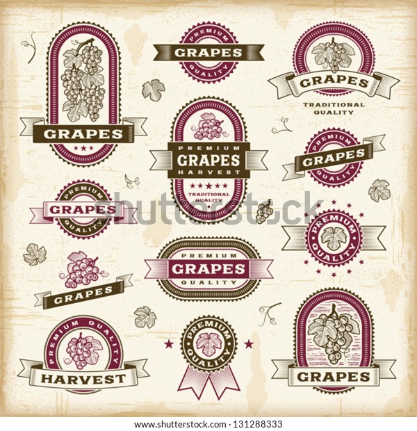 Vintage grapes labels set. Fully editable EPS10 vector.