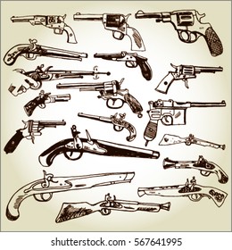 Vintage Guns Hand Drawn Stock Vector (Royalty Free) 567641995 ...