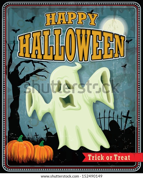 Vintage Halloween Ghost Poster Design Stock Vector (Royalty Free ...