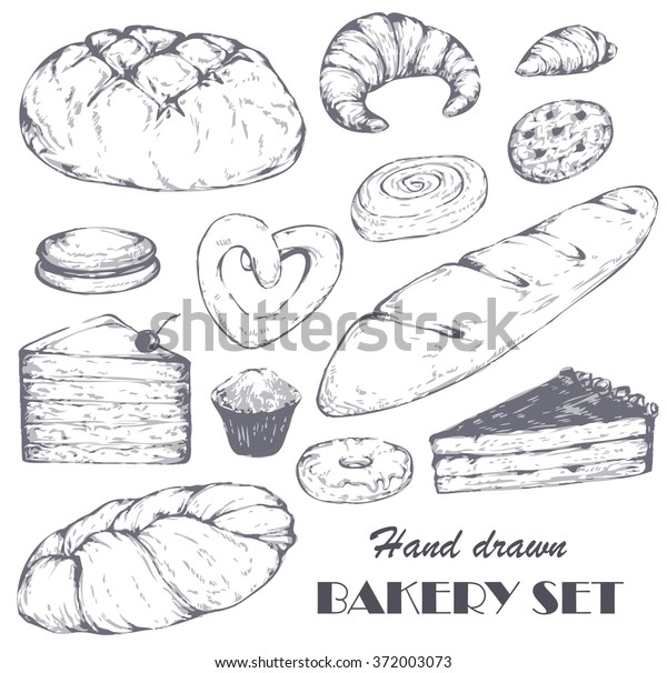 Vintage hand drawn set of bakery, hand drawn vector illustration ...