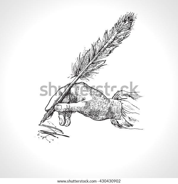 Vintage Hand Drawn Hand Writing Feather Stock Vector (Royalty Free ...