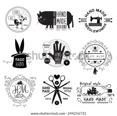 Vintage Hand Made Logo Emblems Labels Needles Stock Vector (Royalty ...