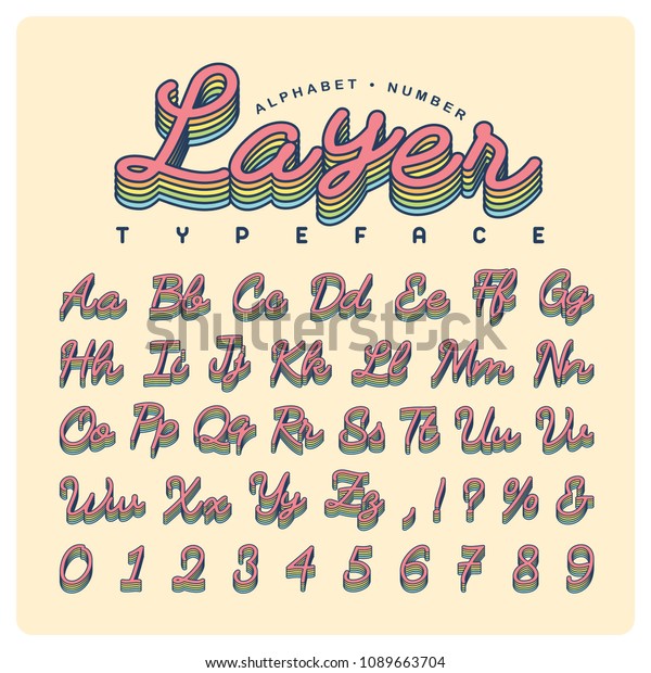 Vintage handwritten typeface or font in layered effect. Vector script ...