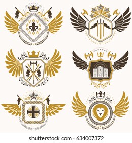 Vintage Heraldry Design Templates Vector Emblems Stock Vector (Royalty ...