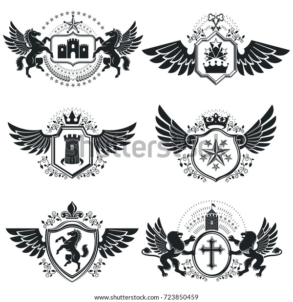 Vintage Heraldry Design Templates Vector Emblems Stock Vector (Royalty ...