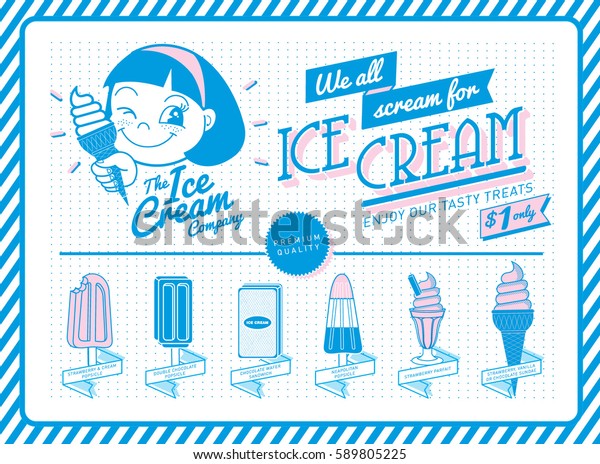 Vintage Ice Cream Menu Template Vectorillustration Stock Vector ...