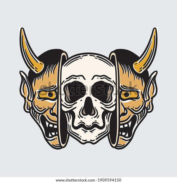 Vintage Illustration Split Hanya Mask Skull Stock Vector (Royalty Free ...