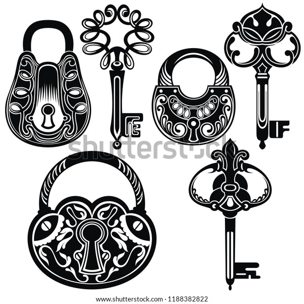 Vintage Keys Locks Stock Vector (Royalty Free) 1188382822 | Shutterstock