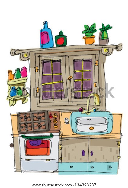 Vintage Kitchen Cartoon Stock Vector (Royalty Free) 134393237