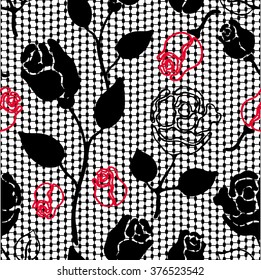 Vintage Lace Pattern Black Red Roses Stock Vector (Royalty Free) 376523542