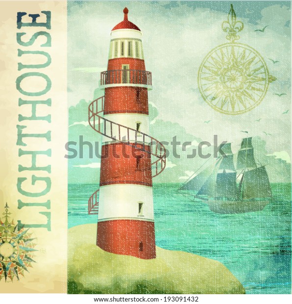 Vintage Lighthouse Poster Vintage Textured Maritime Stock Vector ...