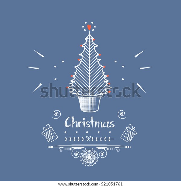 Vintage Line Art Based Merry Christmas Stock Vector (Royalty Free ...
