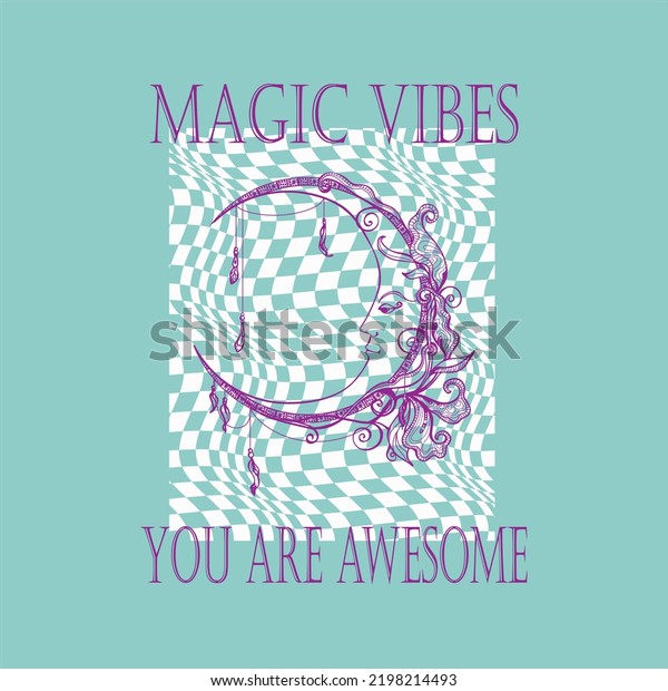 Vintage Magic Vibes Slogan Print Crescent Stock Vector (Royalty Free ...