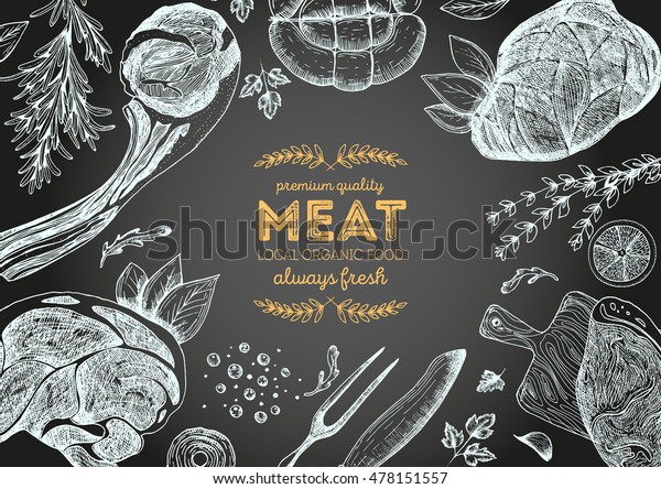 Vintage Meat Frame Vector Illustration Linear Stock Vector (Royalty ...