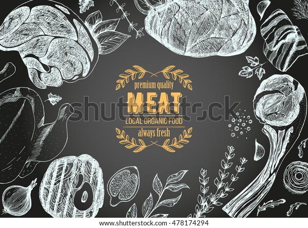 Vintage Meat Frame Vector Illustration Linear Stock Vector (Royalty ...