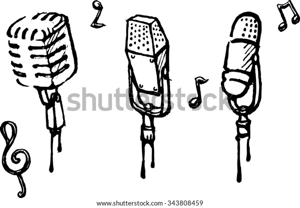 Vintage Microphone Setvectorized Sketch Microphone Collection Stock ...