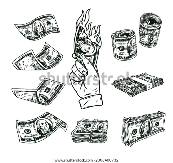 Vintage Monochrome Money Elements Concept Male Stock Vector (Royalty ...