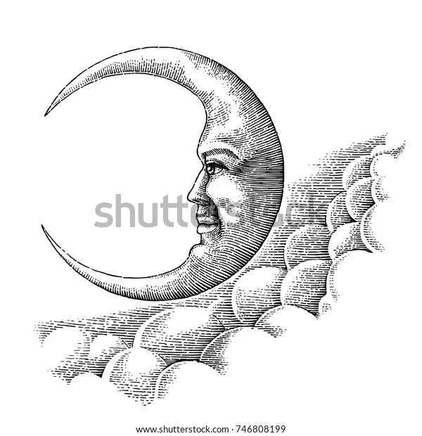 Vintage Moon Hand Drawing Vintage Style Stock Vector (Royalty Free ...