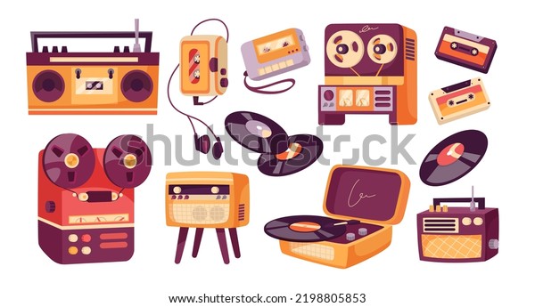 Vintage Music Players Flat Vector Illustrations Stock Vector (Royalty ...