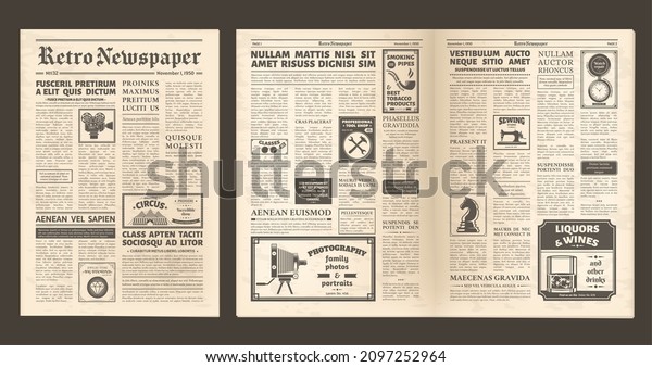 Vintage Old Newspaper Full Page Retro Stock Vector (Royalty Free ...