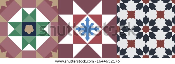 Vintage Peranakan tile seamless pattern set. Original vintage Peranakan ...