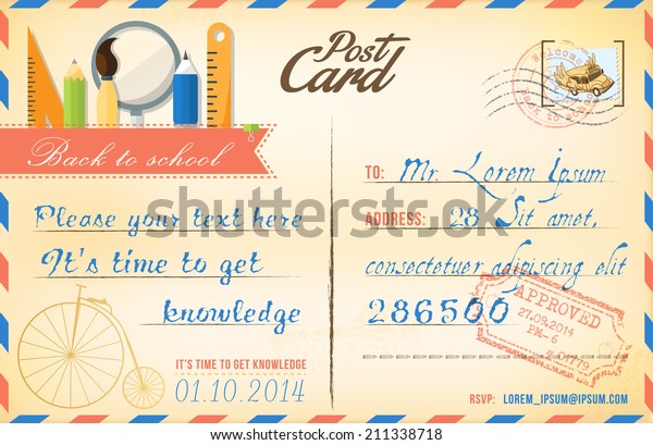 Vintage Postcard Background Back School 스톡 벡터(로열티 프리) 211338718 ...
