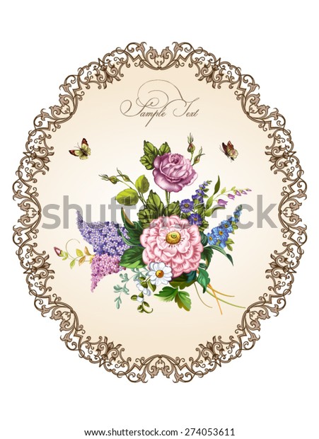 Vintage Postcard Beautiful Flowers Vector Illustration Stock Vector ...