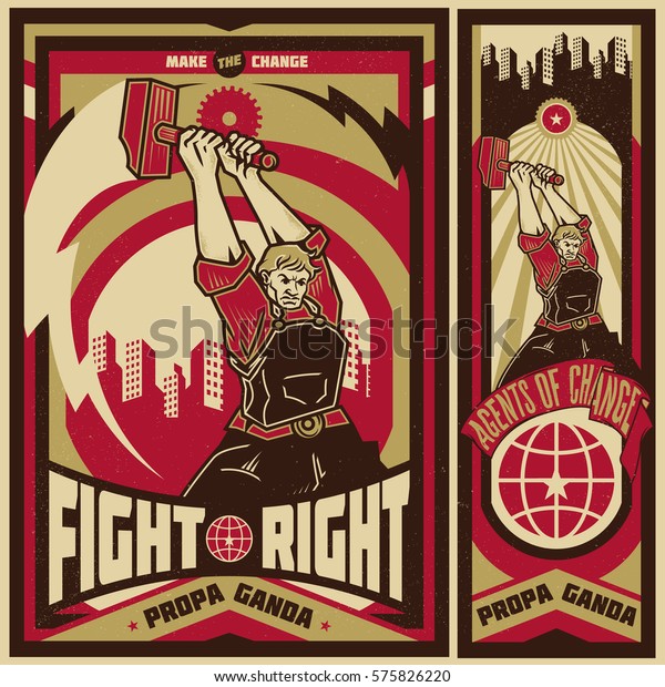 Vintage Propaganda Poster Elements Isolated Artwork Stock Vector ...