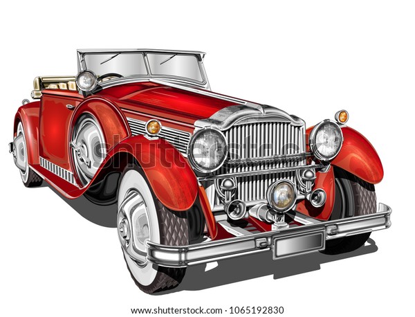 Vintage Red Car Stock Vector (Royalty Free) 1065192830
