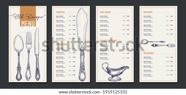 Vintage Restaurant Menu Templete Sketch Style Stock Vector (Royalty ...