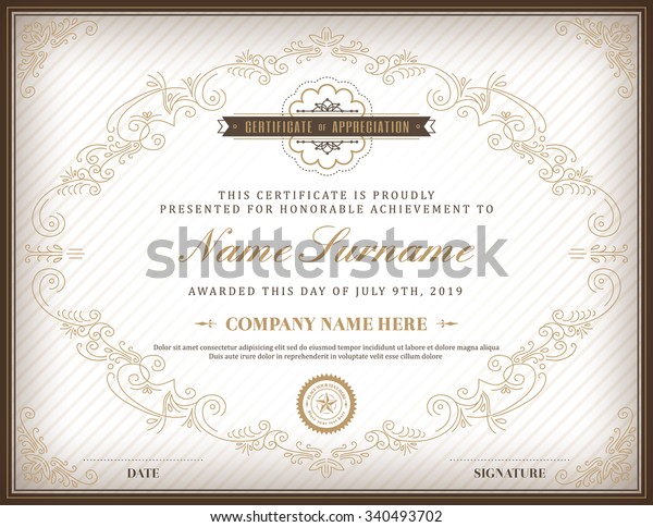 Vintage Retro Frame Certificate Background Design Stock Vector (Royalty ...
